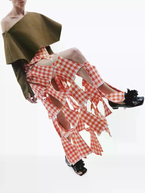 A.W.A.K.E. Mode Gingham Print Knitted Cut-out Maxi Skirt