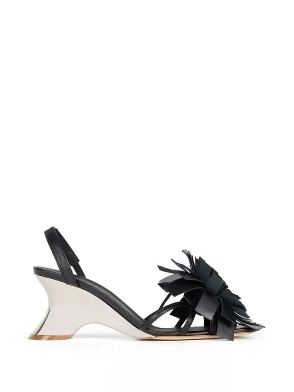 A.W.A.K.E. Mode Linda Leather Pom-pom Wedge Sandals