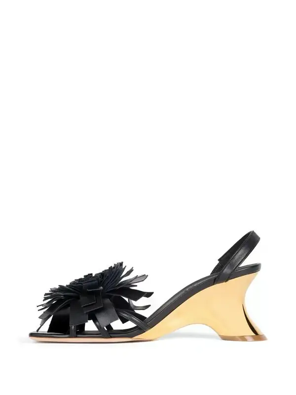 A.W.A.K.E. Mode Linda Leather Pom-pom Wedge Sandals
