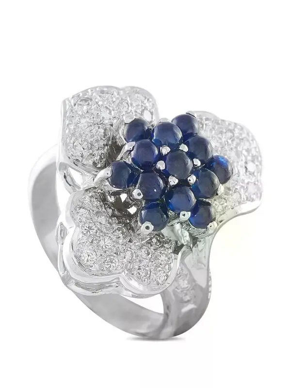 LB EXCLUSIVE Sapphire And Diamond Floral Ring - Silver