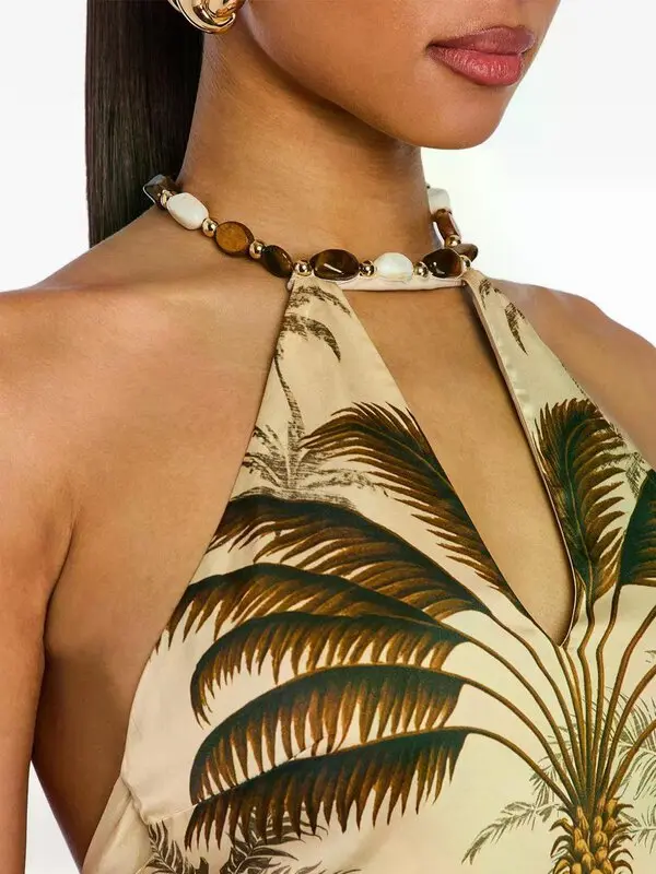Retrofete Zaphira Palm-print Halterneck Blouse