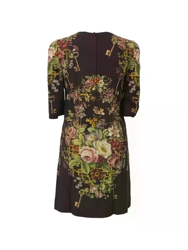 Dolce & Gabbana Multicolor Floral And Key Print Mini Dress