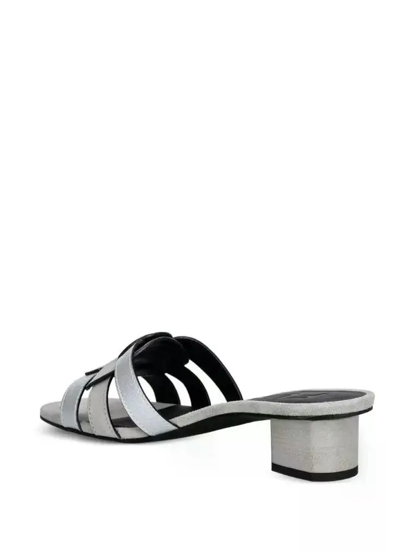 Furla Metallic Suede Logo Detail Block Heel Sandals