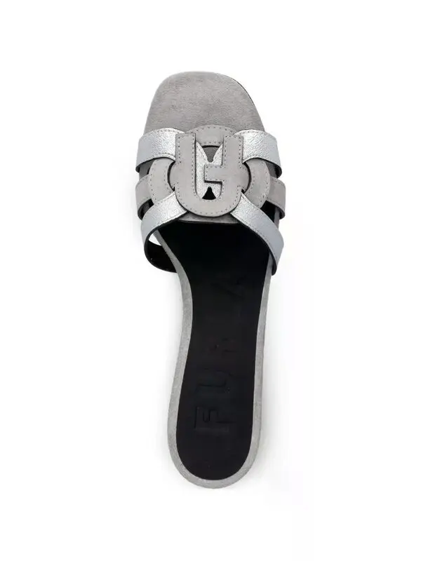 Furla Metallic Suede Logo Detail Block Heel Sandals