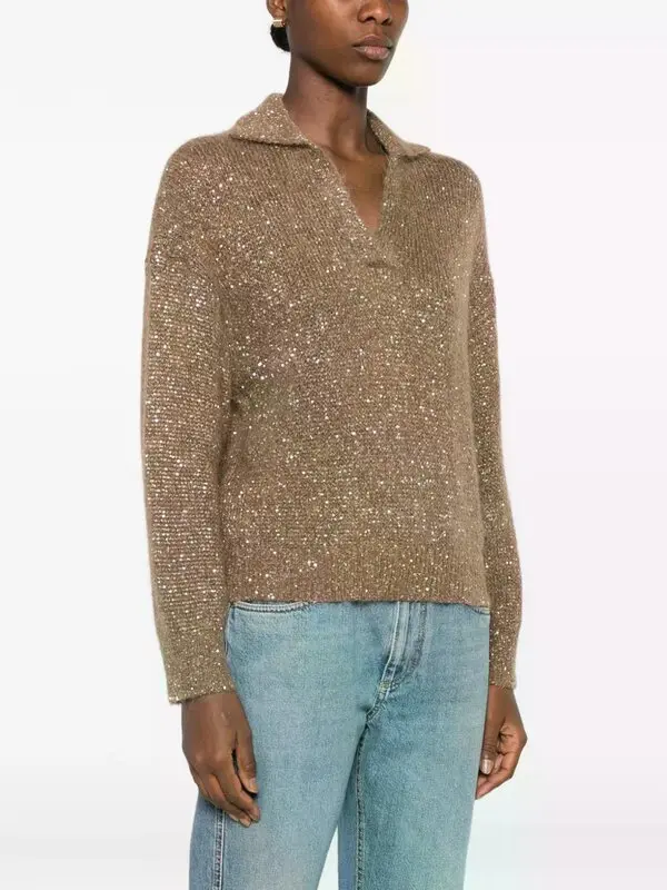Brunello Cucinelli Sequin-embellished Polo-collar Sweater