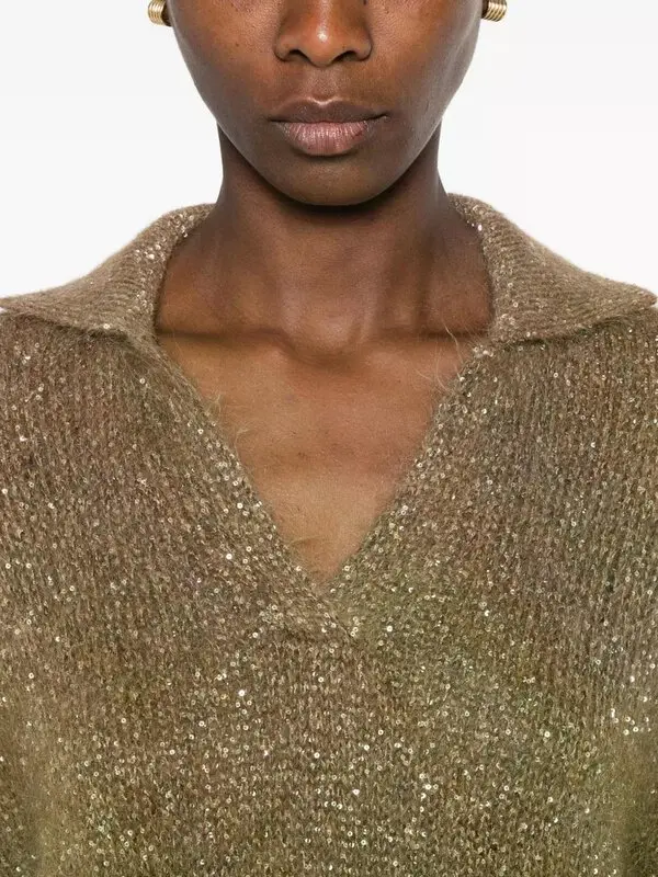 Brunello Cucinelli Sequin-embellished Polo-collar Sweater