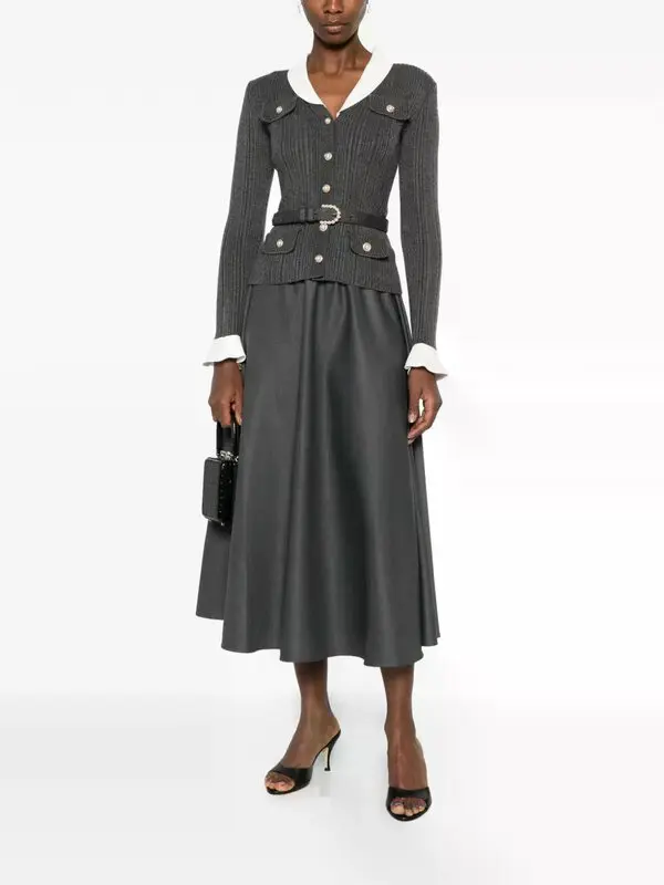 SELF-PORTRAIT Ribbed-knit Midi Dress With Faux-pearl Embellishment