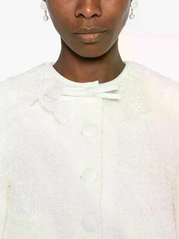SELF-PORTRAIT Beige Bouclé Lace-trimmed Collar Jacket - Neutrals