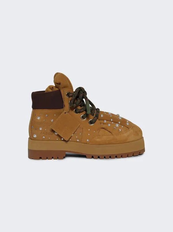 AHDIID Crystal And Pearl Embellished Suede Boots