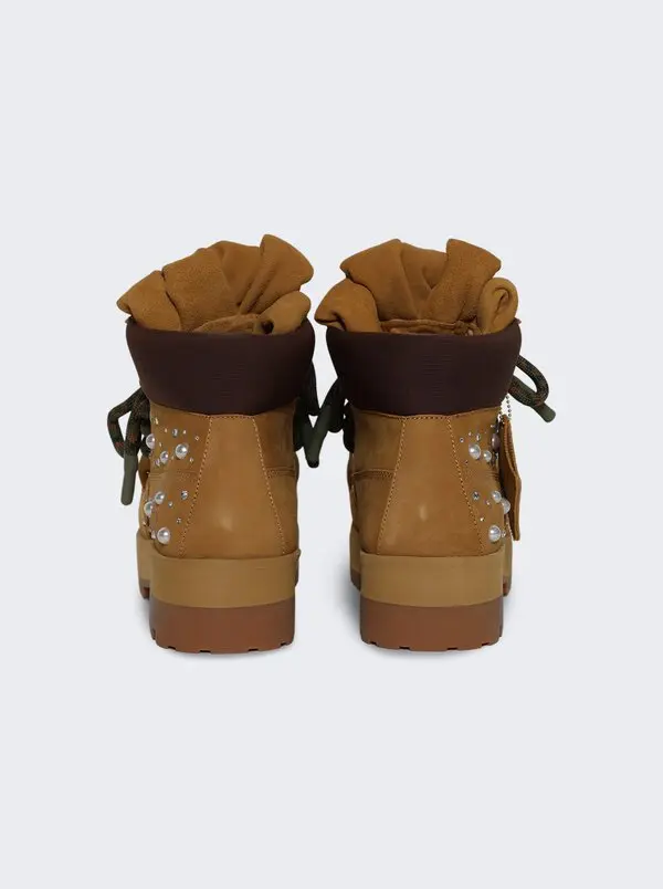 AHDIID Crystal And Pearl Embellished Suede Boots