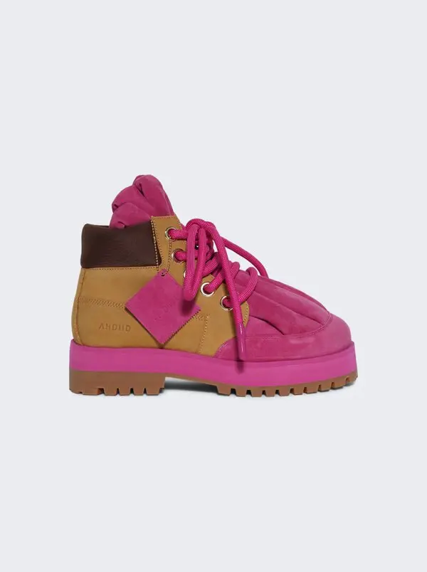 AHDIID Suede Lace-up Boots - Pink