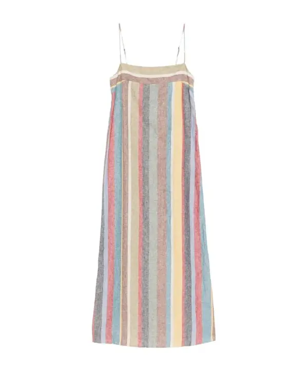 Staud Sleeveless Striped Maxi Dress With Square Neckline