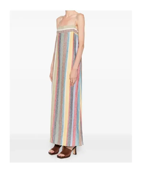 Staud Sleeveless Striped Maxi Dress With Square Neckline