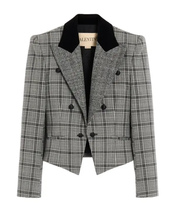 Valentino Garavani Checked Velvet Collar Blazer
