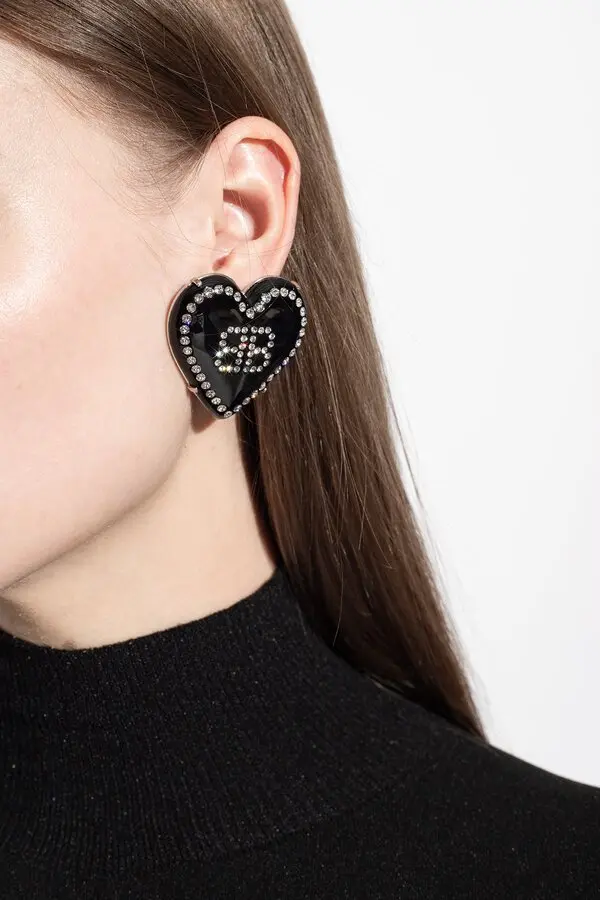 Balenciaga Bb Logo Embellished Heart Earrings