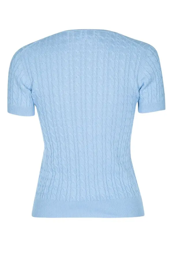 Dior Short-sleeved Cable Knit Sweater With Medallion Logo - Blue