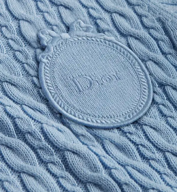Dior Short-sleeved Cable Knit Sweater With Medallion Logo - Blue