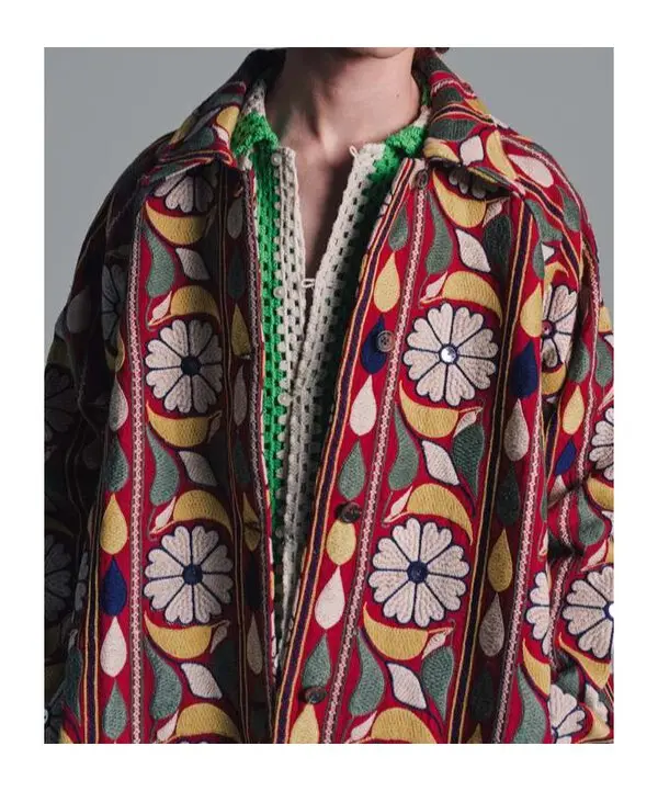 BODE Printed Coat With Floral Embroidery