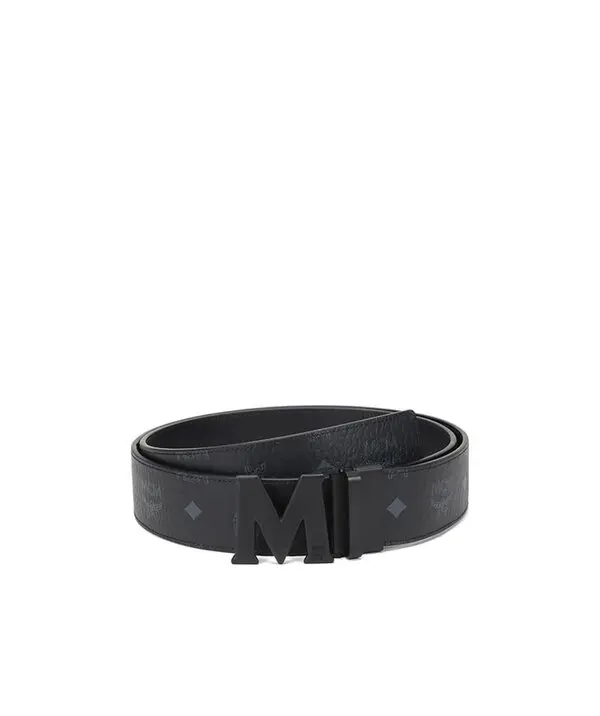 Mcm Claus M Reversible Belt With Monogram Pattern - Black