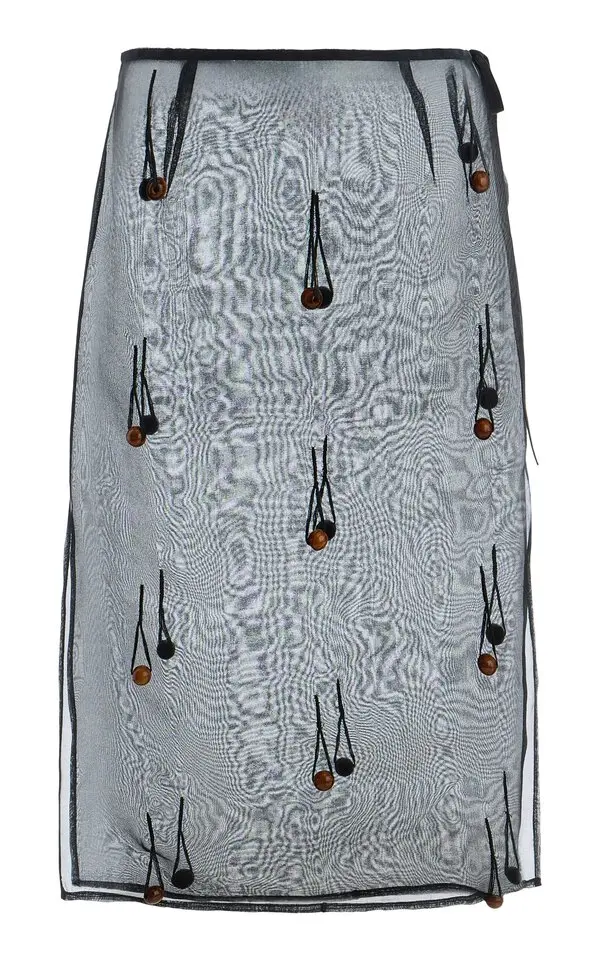 TAE PARK Beaded Sheer Silk Midi Skirt