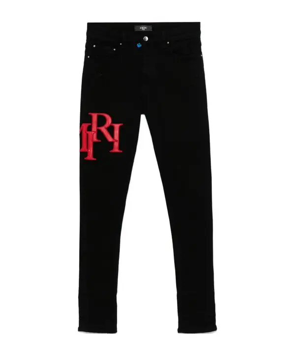 Amiri Logo Appliqué Skinny Jeans - Black Red