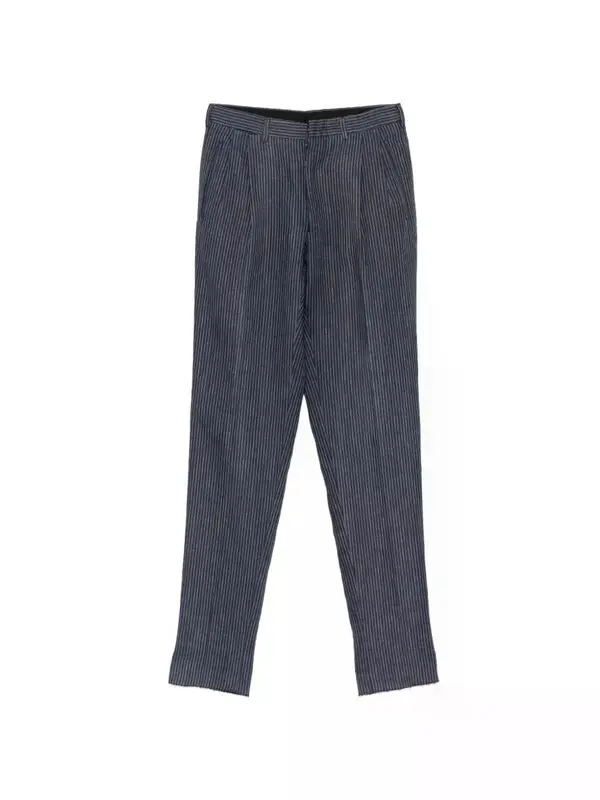 ROMEO GIGLI 1990s Pinstripe Linen Pleated Trousers - Blue