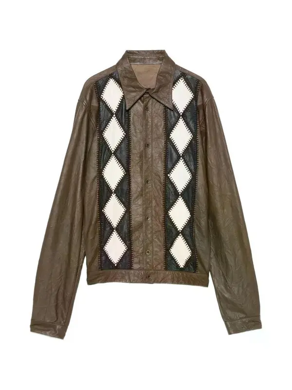 ROMEO GIGLI 1990s Argyle Patchwork Leather Jacket - Brown