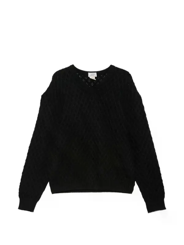 Versace Diamond-knit V-neck Sweater - Black