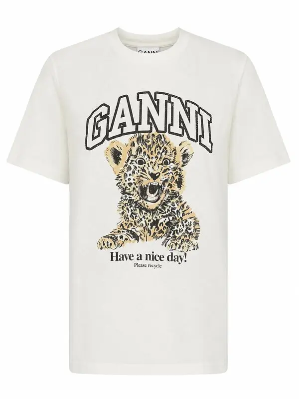 GANNI Leopard Print T-shirt - White