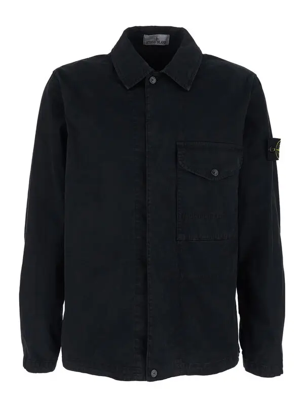 Stone Island Cotton Jacket With Classic Collar And Logo Patch - Multicolor