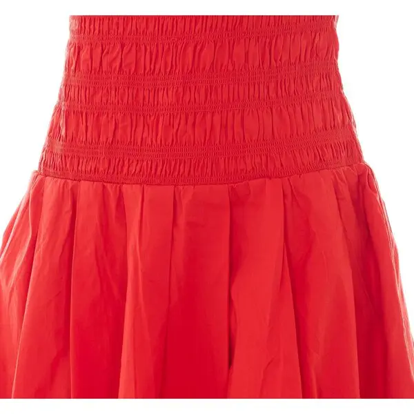 GANNI Smocked Cotton Dress With Puff Sleeves - Red
