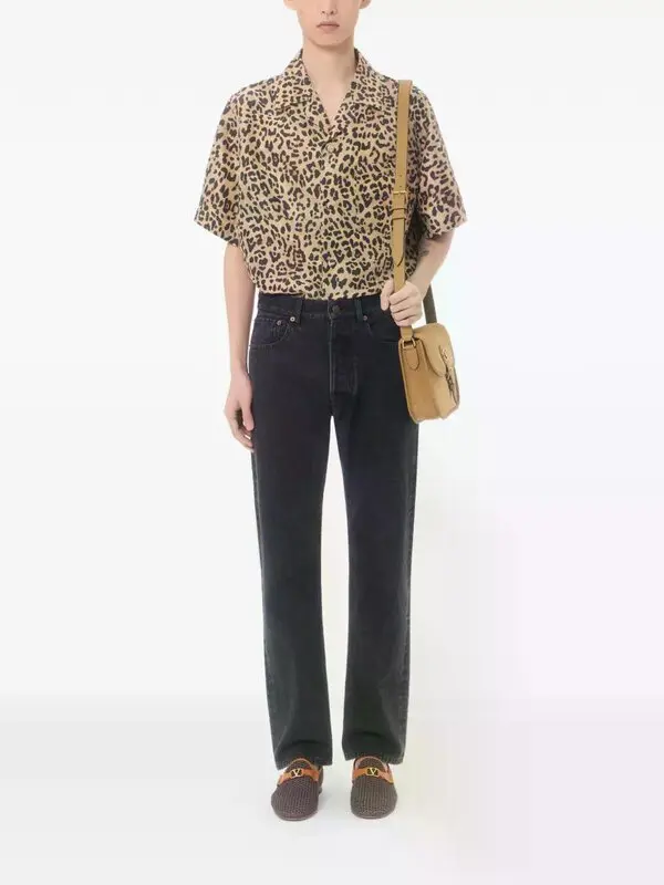 Valentino Garavani Habotai Silk Bowling Shirt With Fauve Eclat Animalier Print - Neutrals