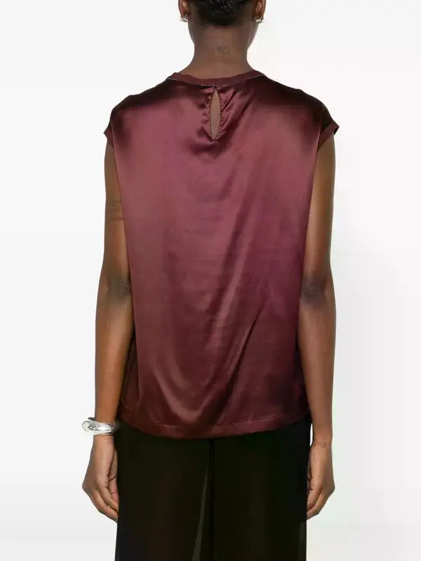 Brunello Cucinelli Burgundy Satin Cap-sleeve Top