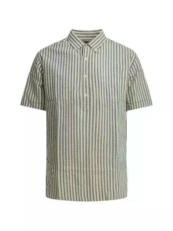 BEAMS Striped Seersucker Polo Shirt