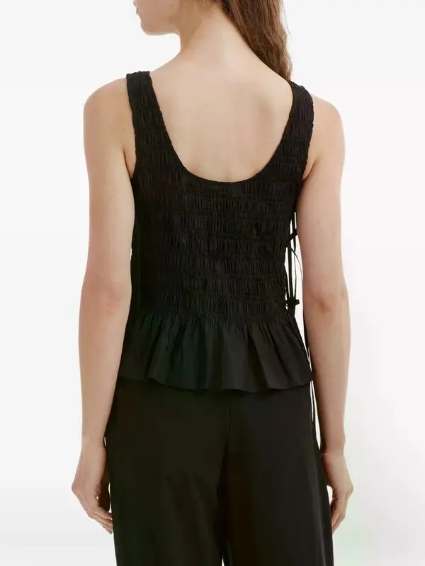 GANNI Smocked Effect Peplum Top - Black