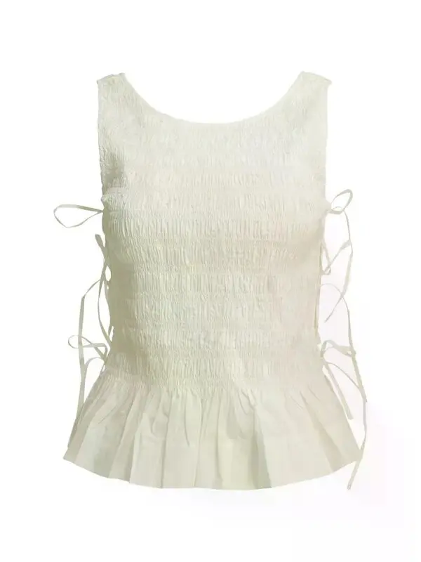 GANNI Shirred Side-tie Top - Neutrals