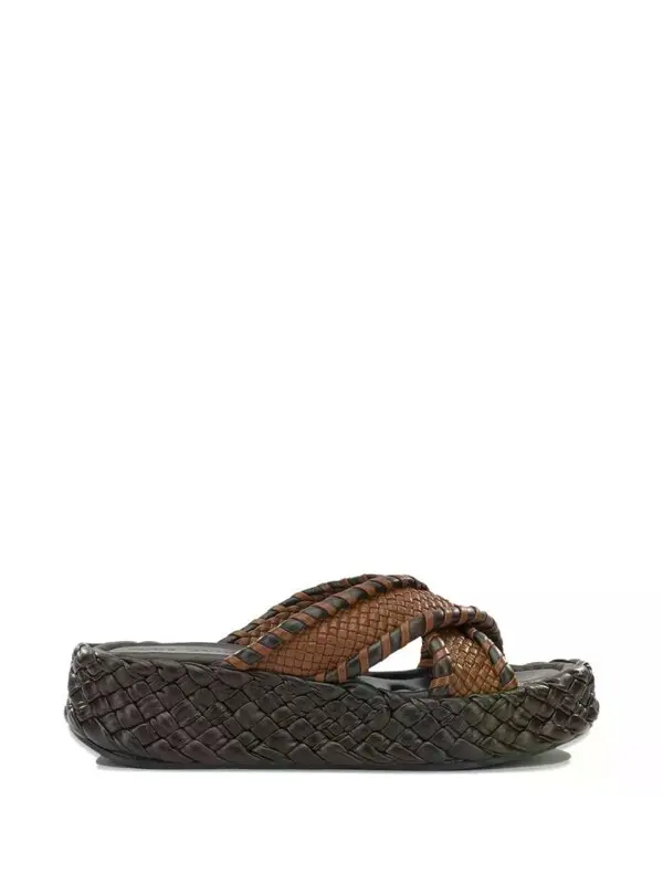TONI PONS Woven Crossover-strap Slides - Brown