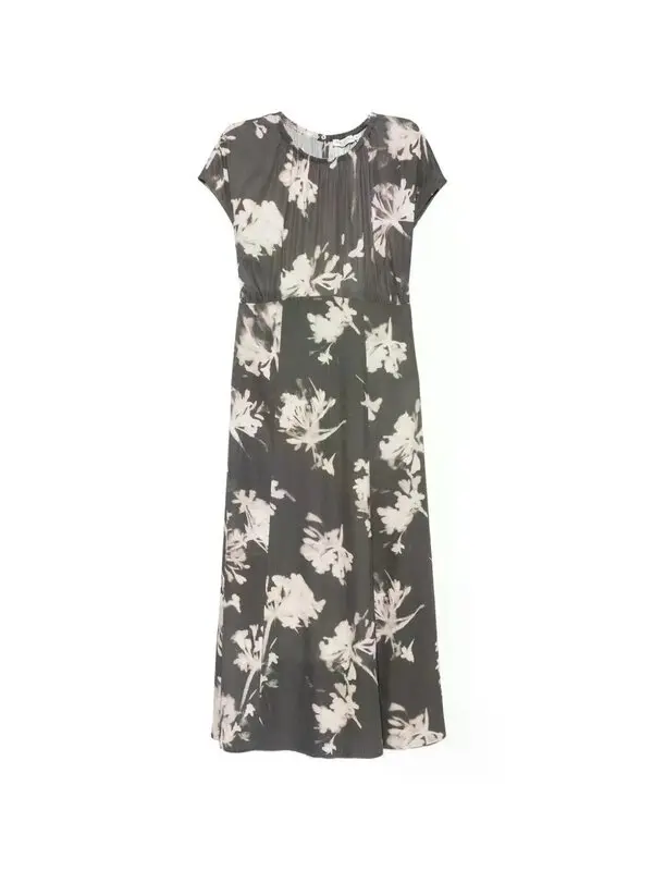 Marc O'polo Floral Print Side-slit Midi Dress - Grey