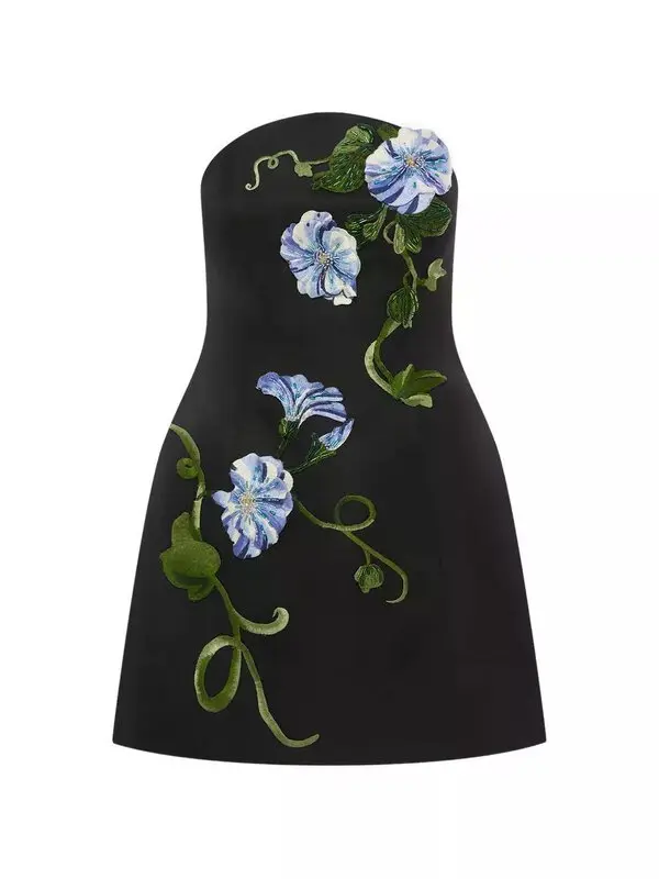 LEO LIN Zaria Floral-appliqué Mini Dress - Black