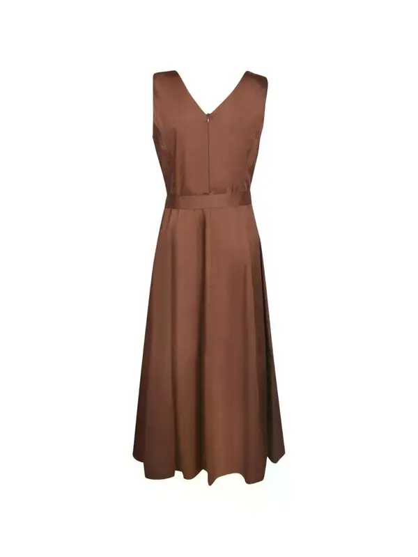 BLANCA VITA Chocolate Sleeveless V-neck Belted Midi Dress - Brown
