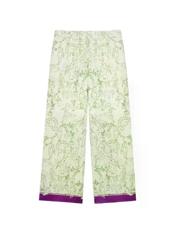 Shanghai Tang Mulberry Silk Palazzo Pants - Neutrals