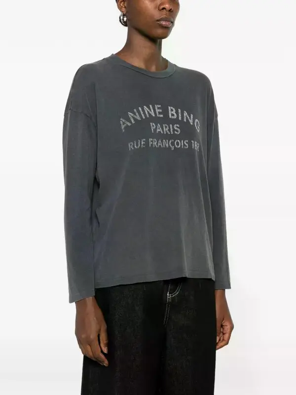 ANINE BING Ivan Logo Print Cotton T-shirt