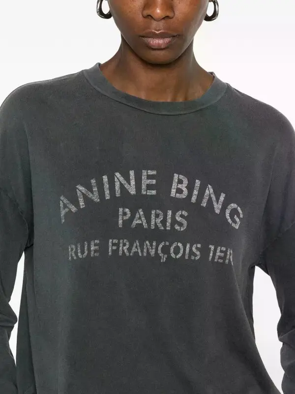 ANINE BING Ivan Logo Print Cotton T-shirt