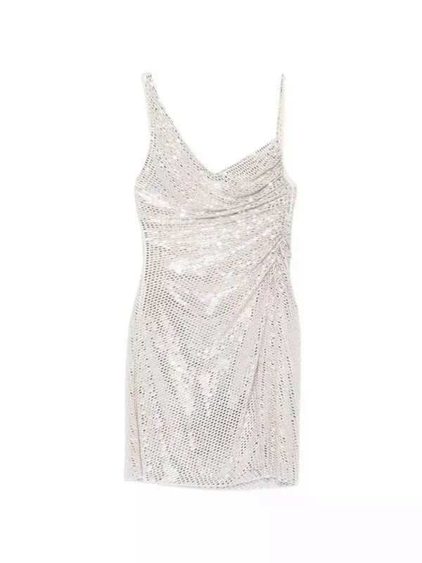 SELF-PORTRAIT Rhinestone Embellished Ruched Mini Dress - Neutrals