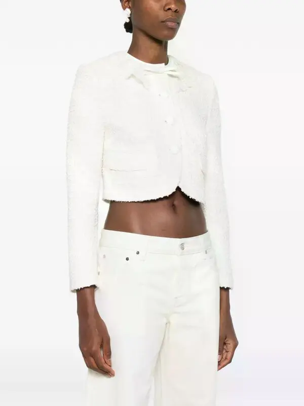 SELF-PORTRAIT Lace-trimmed Bouclé Cropped Jacket