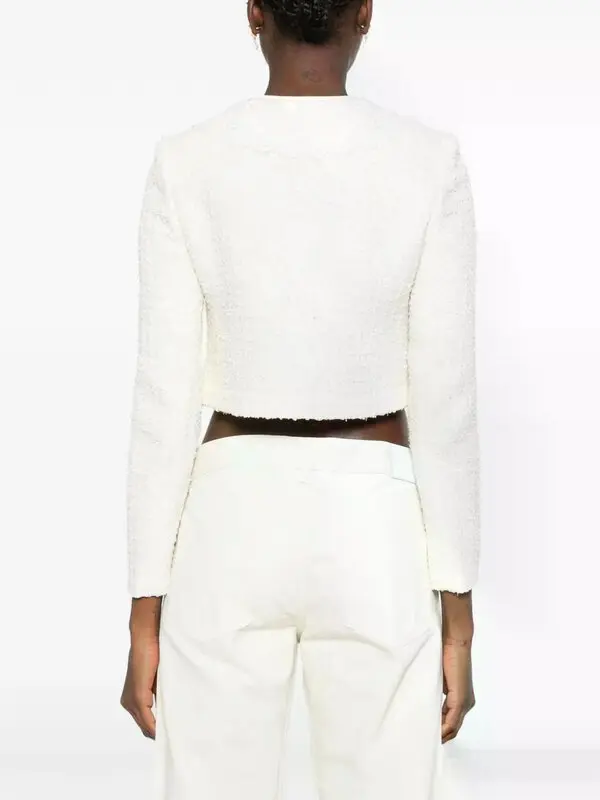 SELF-PORTRAIT Lace-trimmed Bouclé Cropped Jacket