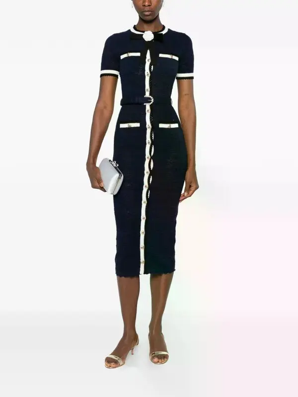 SELF-PORTRAIT Belted Bow-detail Midi Dress - Blue