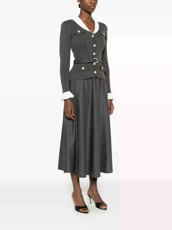 SELF-PORTRAIT Ribbed-knit Midi Dress With Faux Pearl Embellishment