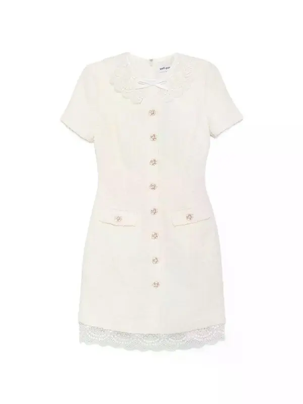SELF-PORTRAIT Bouclé Dress With Lace Trim - Neutrals