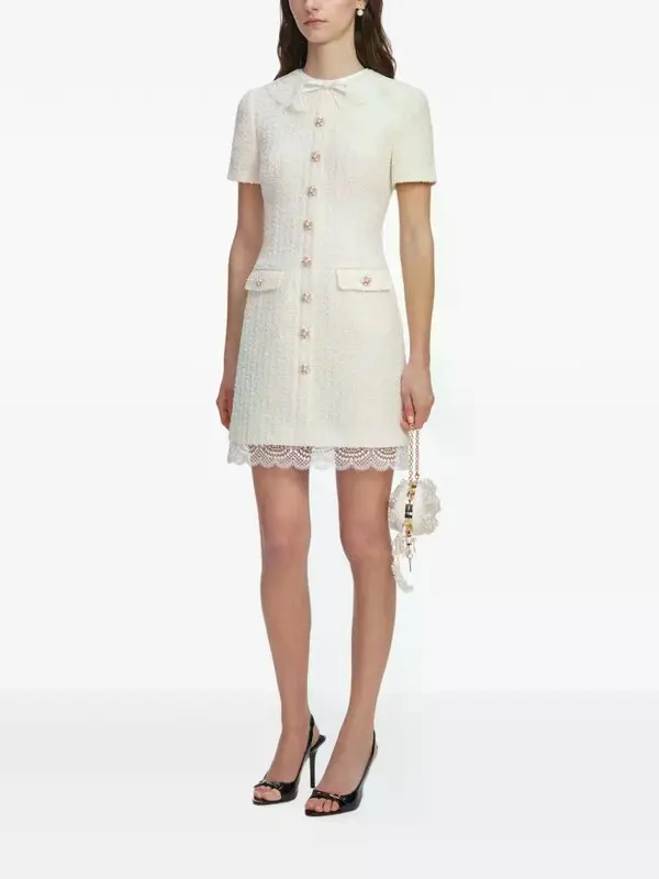 SELF-PORTRAIT Bouclé Dress With Lace Trim - Neutrals